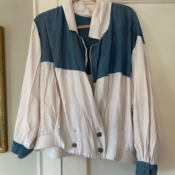 Vintage | Jackets & Coats | Vintage Navy And White Fall Collared Bomber ...